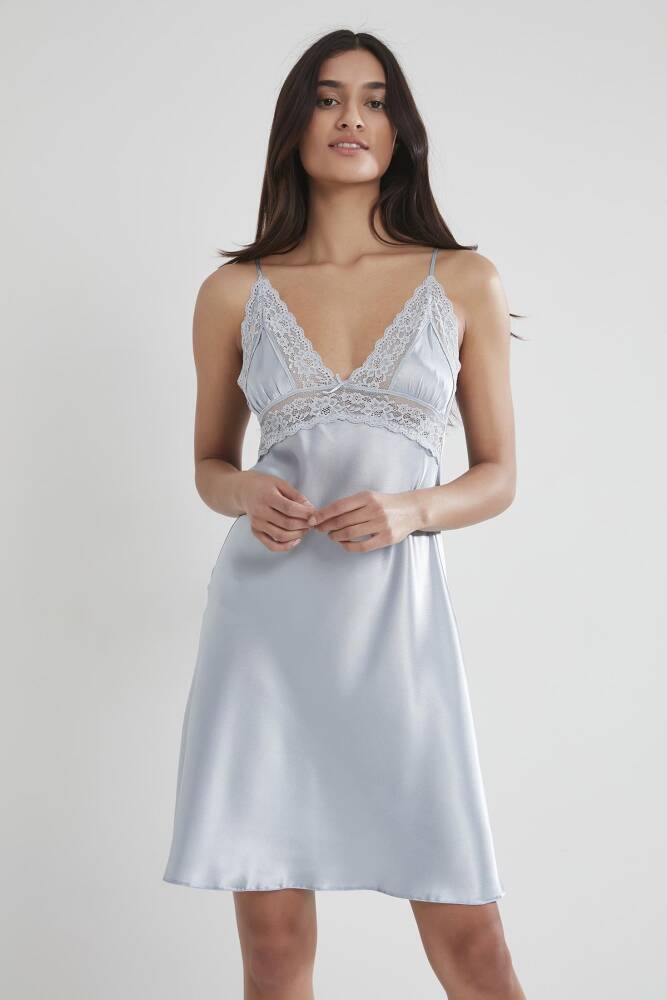 Saten Dantelli Kadın Gecelik - 603 Mist | Pierre Cardin Night Wear