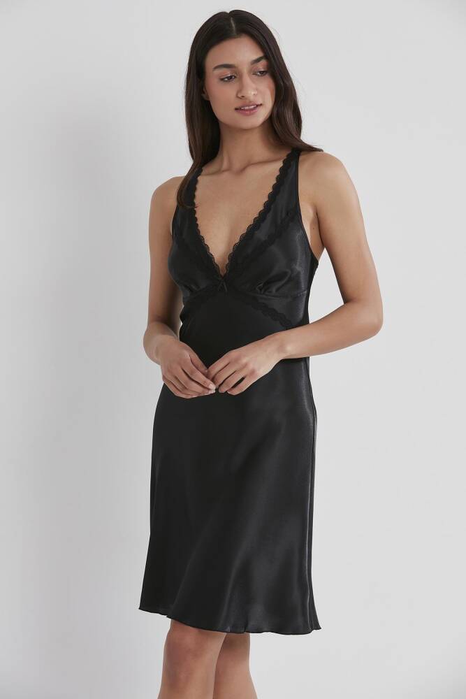 Saten Dantelli Kadın Gecelik - 690 Siyah | Pierre Cardin Night Wear