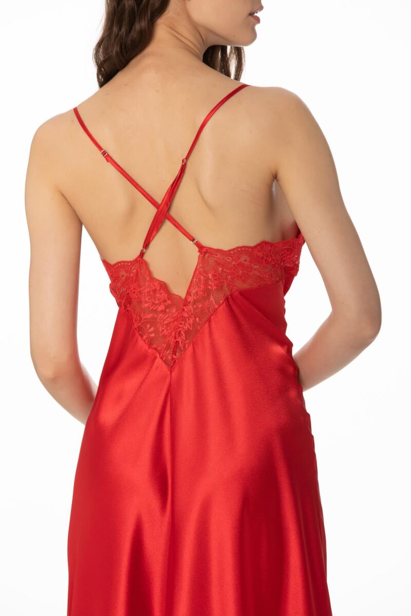 Saten Dantelli Kadın Gecelik - 900 Kırmızı | Pierre Cardin Night Wear