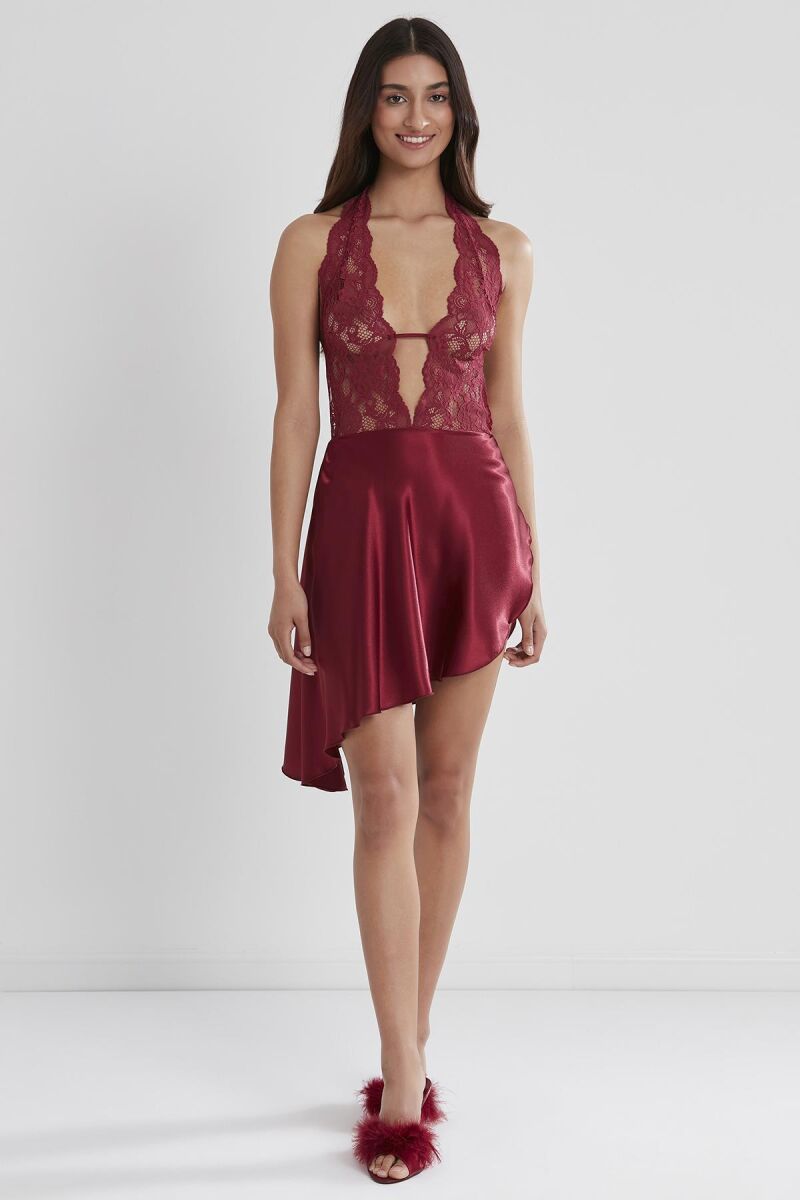 Saten Dantelli Kadın Gecelik - 805 Bordo | Pierre Cardin Night Wear