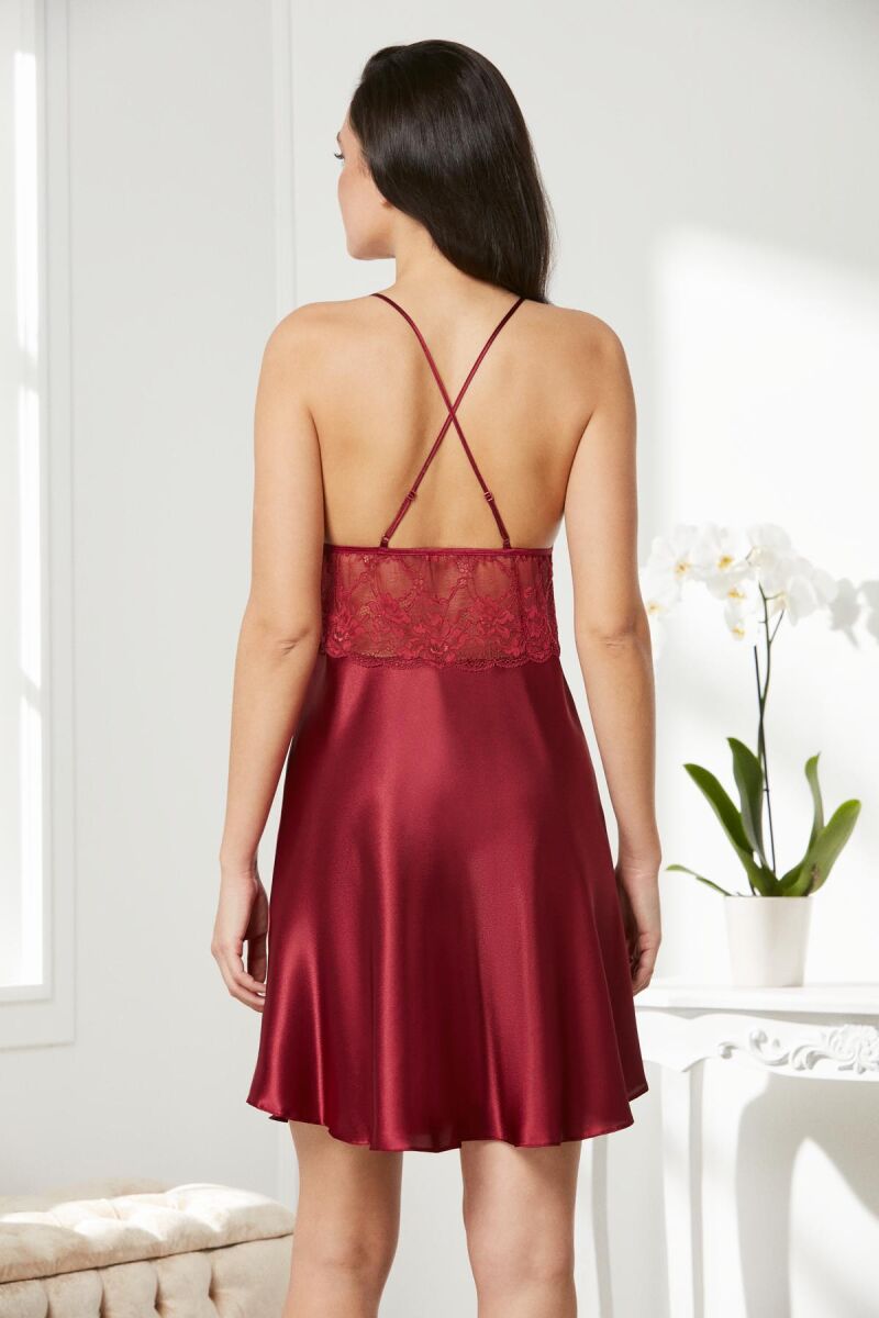 Saten Dantelli Kadın Gecelik - 850 Bordo | Pierre Cardin Night Wear