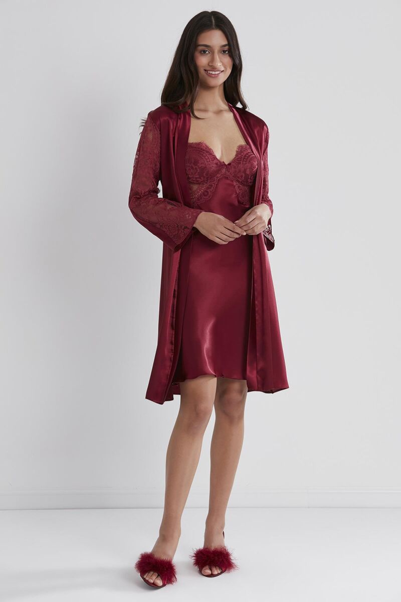 Pierre Cardin Saten Dantelli Gecelik ve Sabahlık Takımı - 4025 Bordo ...