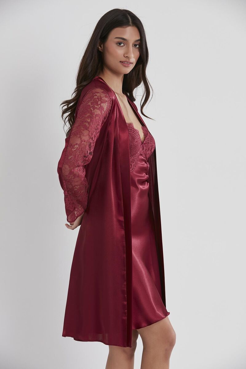 Pierre Cardin Saten Dantelli Gecelik ve Sabahlık Takımı - 4025 Bordo ...