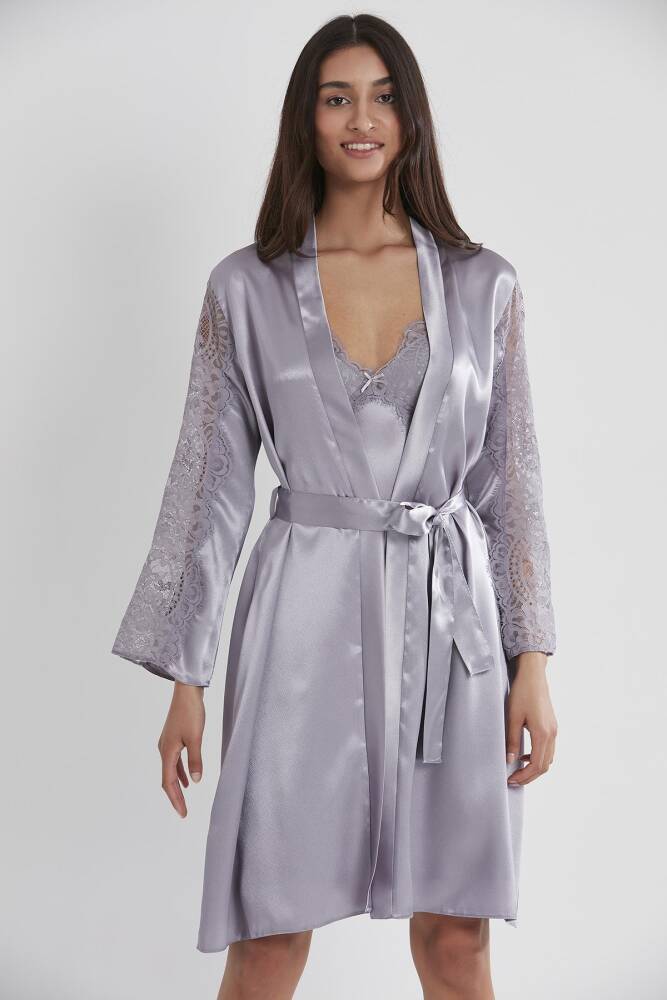 Saten Dantelli Kadın Gecelik ve Sabahlık Takımı - 4025 Royal | Pierre ...