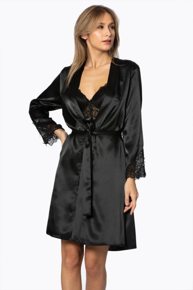 Saten Dantelli Kadın Gecelik ve Sabahlık Takımı - 4300 Siyah | Pierre ...